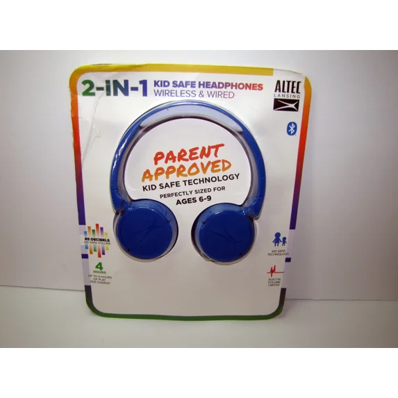 Altec Lansing 2-In-1 Bluetooth Kids Safe Headphones Blue New Sealed ...