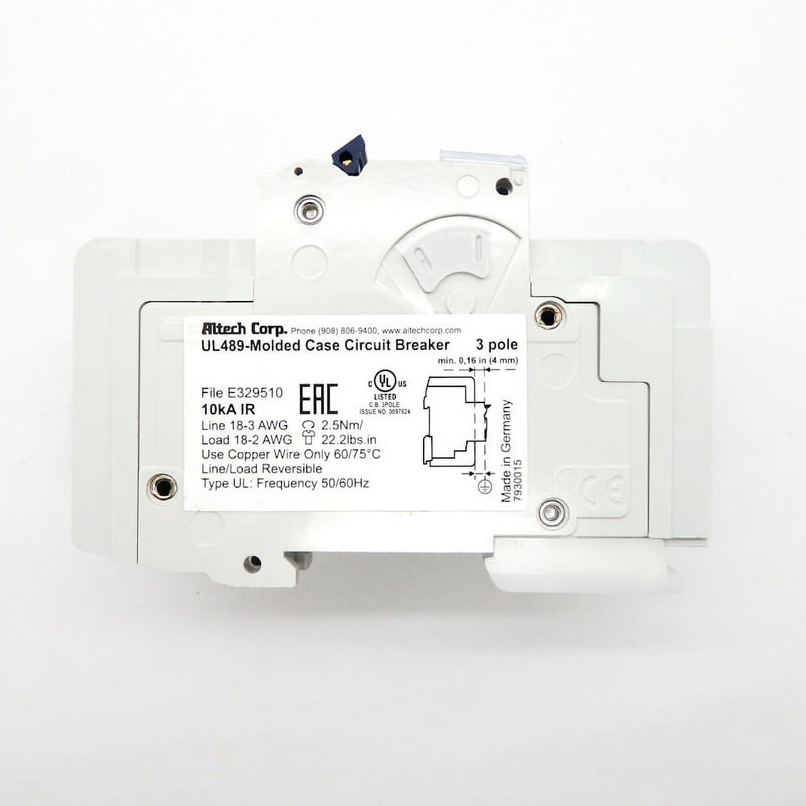 Altech Corp 3-Pole 480VAC 3A DIN Rail Thermal Magnetic Circuit Breaker ...