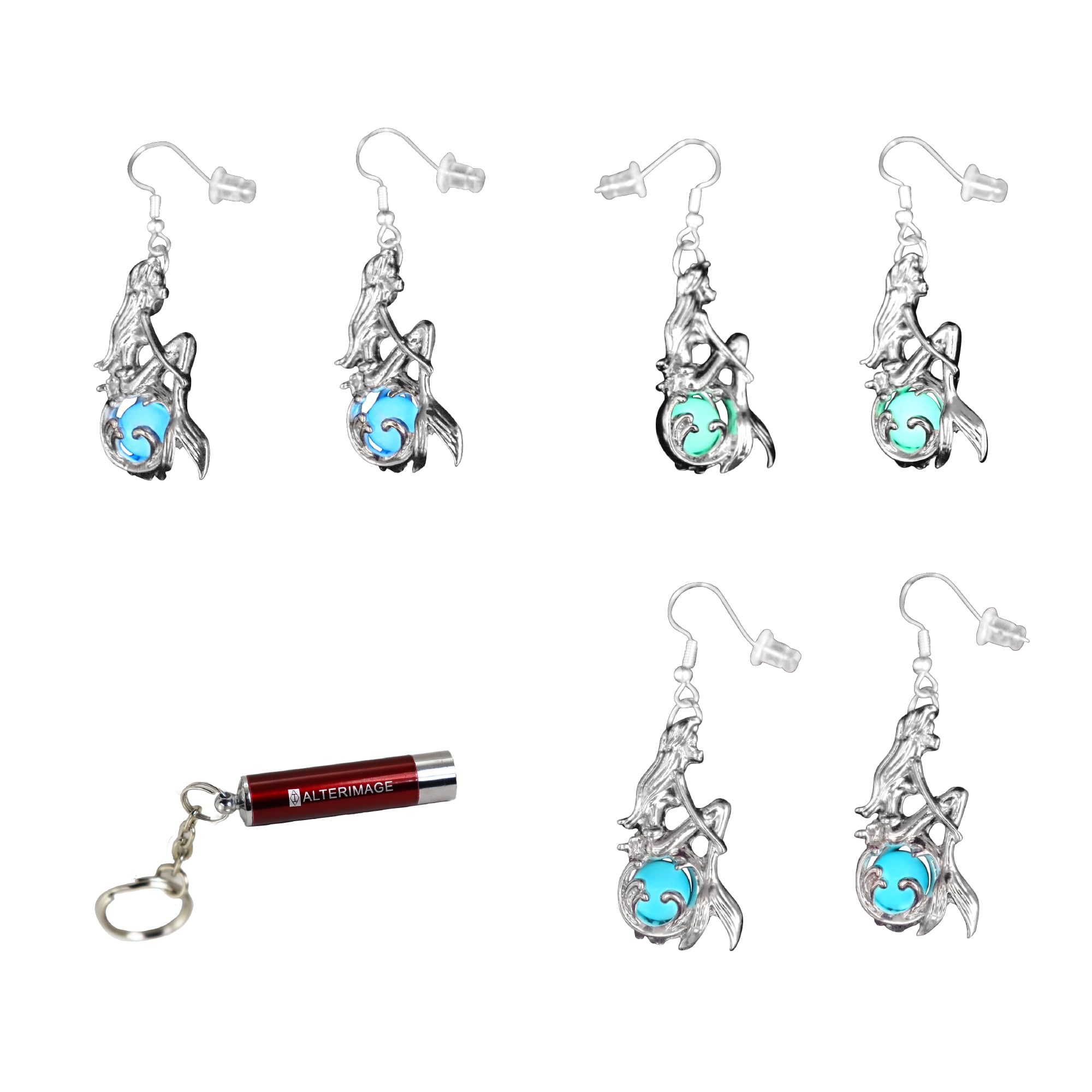 AlterImage Mythical Mermaid Glow In The Dark Earrings 3 Pack Green Blue ...