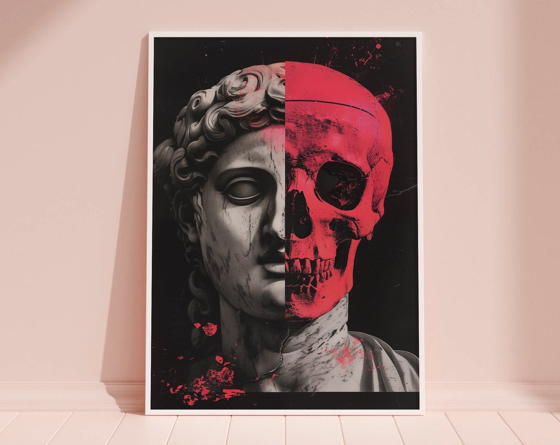 Altered Art Print Greek Statue Wall Art Pink Skull Gallery Wall Decor ...