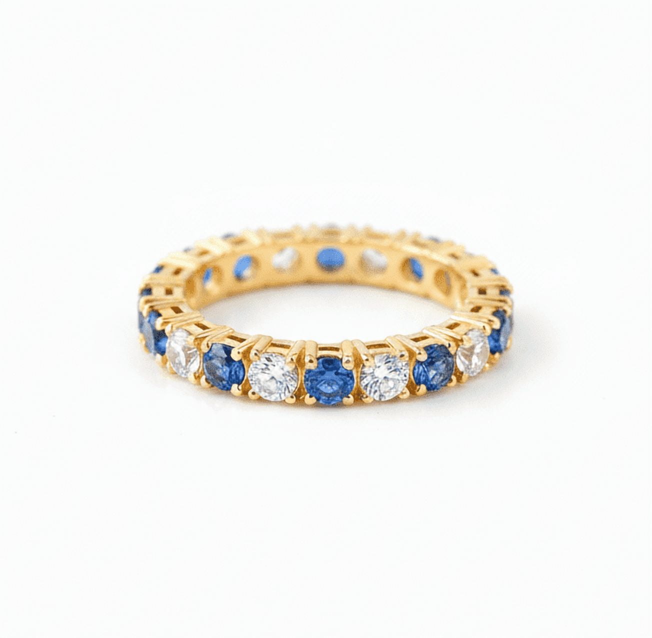 Alternate Blue Sapphire & Moissanite Wedding Eternity Ring, Handmade ...