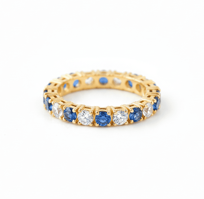 Alternate Blue Sapphire & Moissanite Wedding Eternity Ring, Handmade ...
