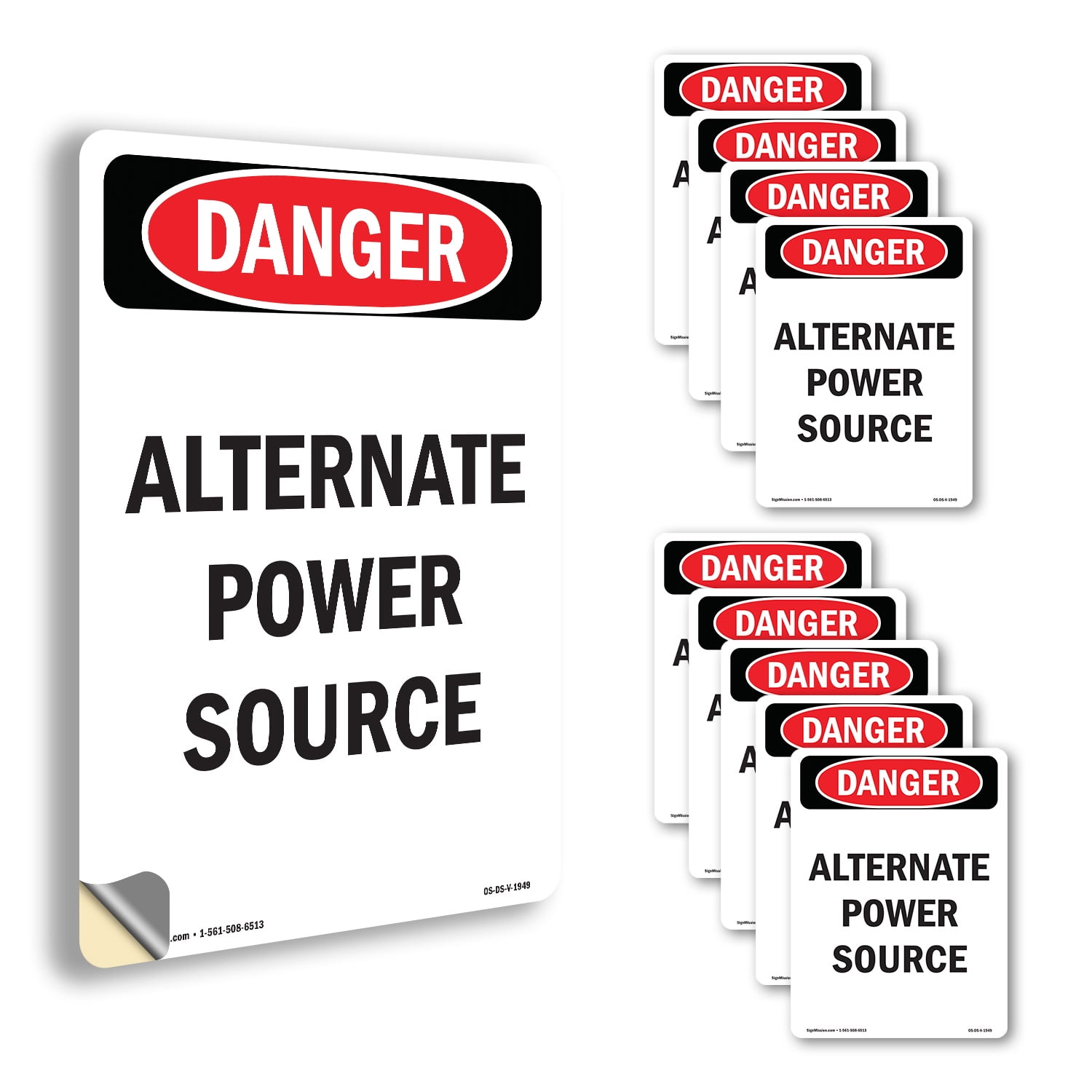 Alternate Power Source OSHA Danger Vinyl Decal Label 10 Inch x 7 Inch ...