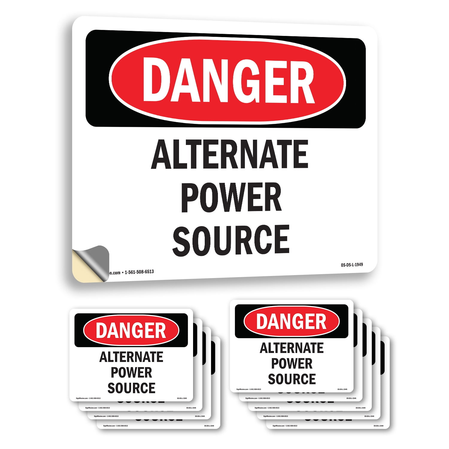 Alternate Power Source OSHA Danger Vinyl Decal Label 5 Inch x 3.5 Inch ...