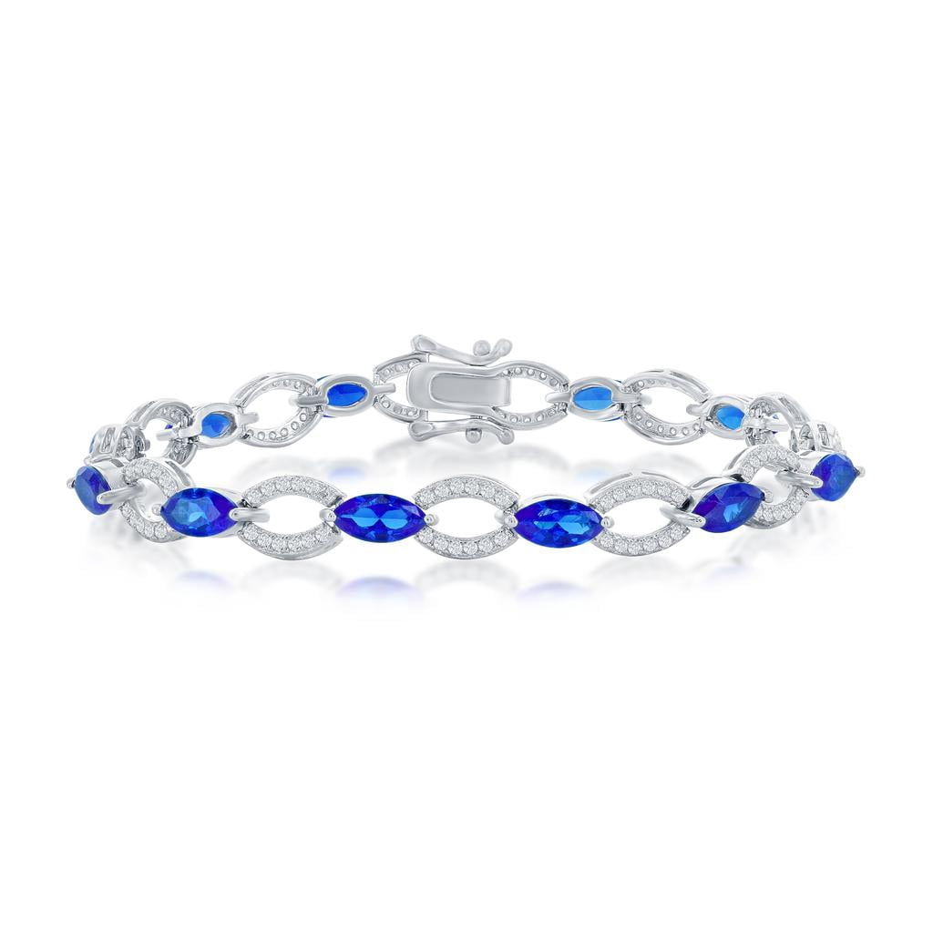 Alternating Marquise-Cut Created Sapphire and Round White Diamond CZ 7. ...