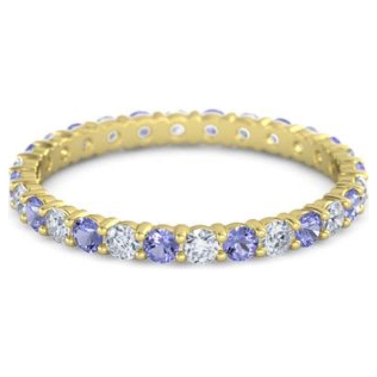 Alternating Two Stone Iolite With White CZ Stackable Eternity Ring For ...
