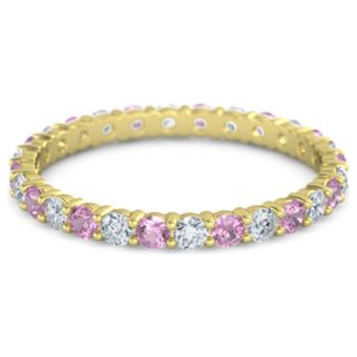Alternating Two Stone Pink Tourmaline With White CZ Stackable Eternity Ring For Women In 925 ...