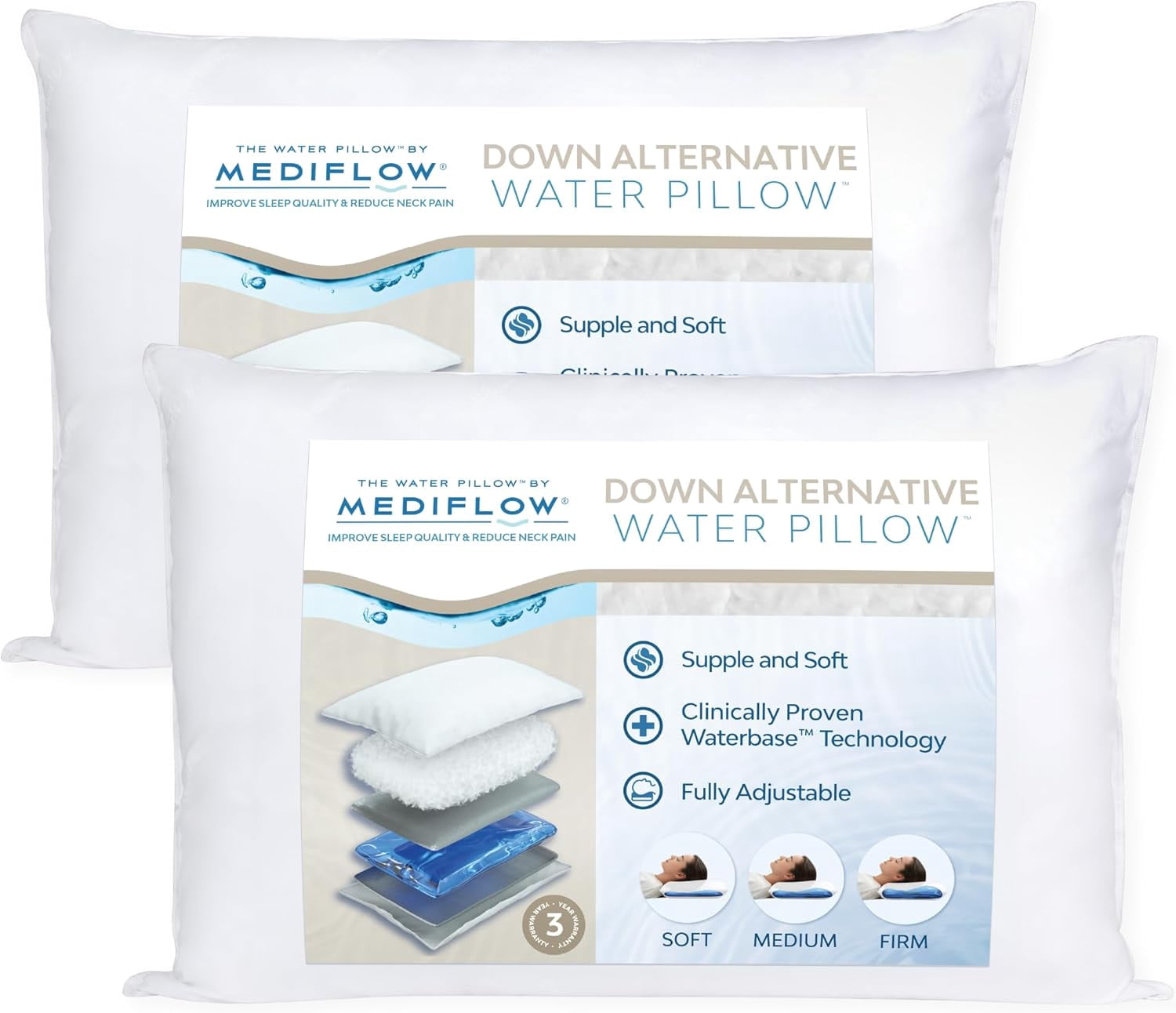 Down Alternative Water Pillow – Adjustable Pillow for Neck Pain Relief ...