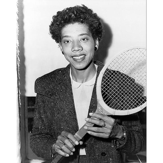 Althea Gibson Portrait Holding Tennis Racket - 12x18 Inch Laminated ...