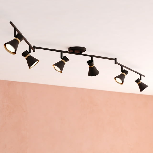 Alto 6 Light LED Matte Black with Gold Satin Brass Accents Mid-Century ...