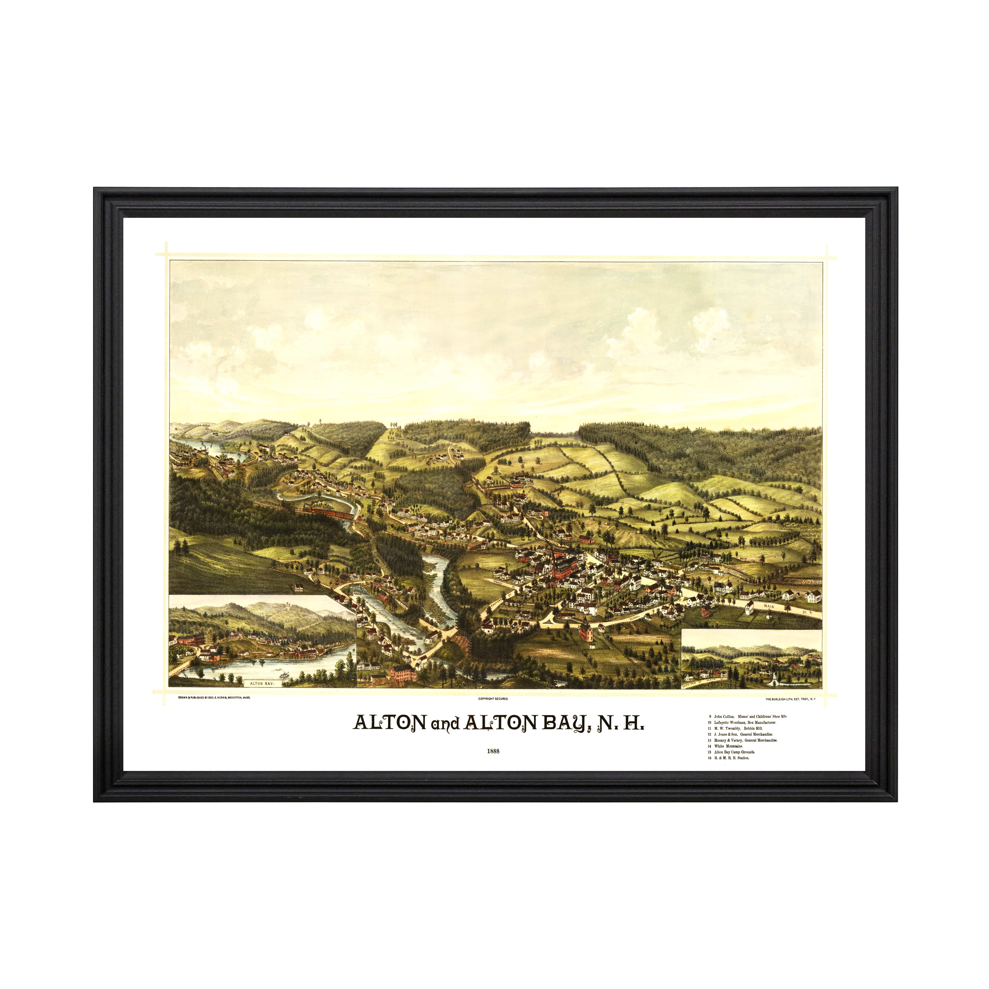 Alton Art, 1888 Vintage Map of Alton New Hampshire, NH History Wall ...