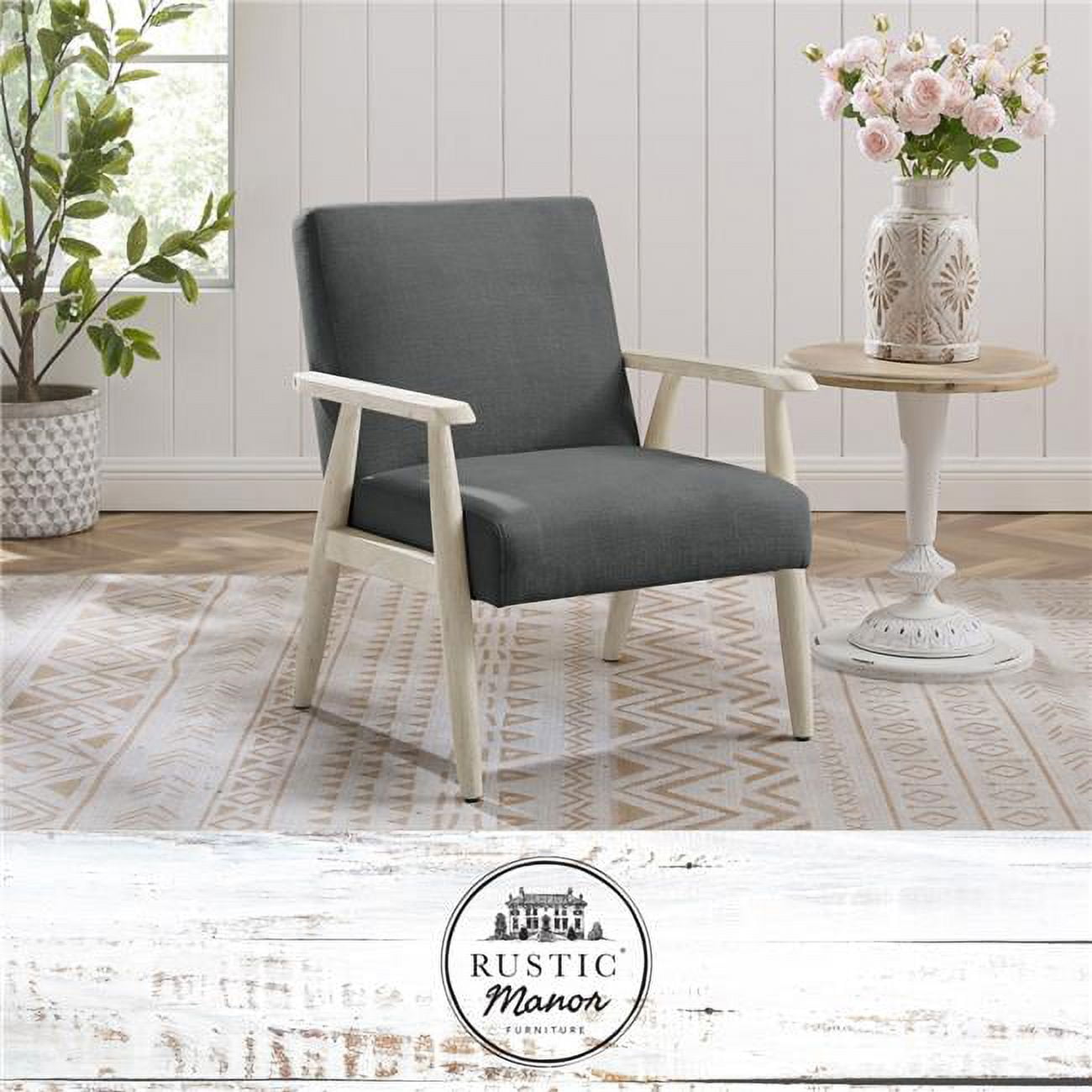 Alton Armchair Charcoal/Cream Linen Upholstered Square Arms - Walmart.com