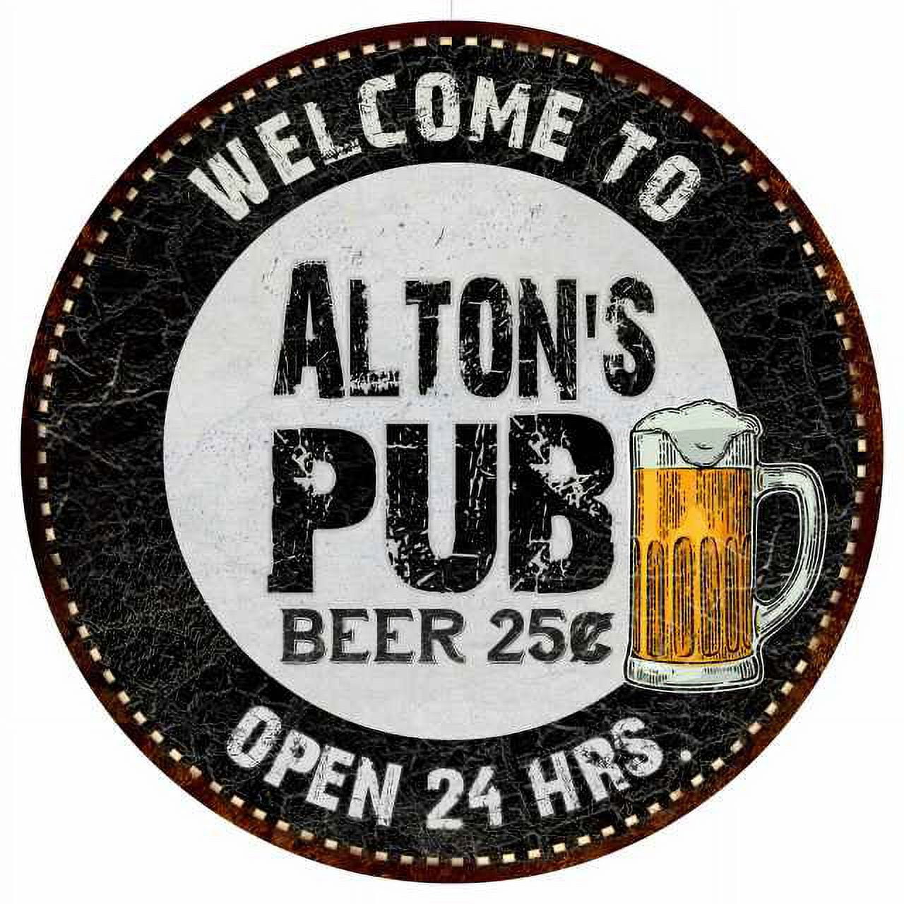 Alton's Pub 14" Round Metal Sign Beer Bar Black Wall Decor Gift ...