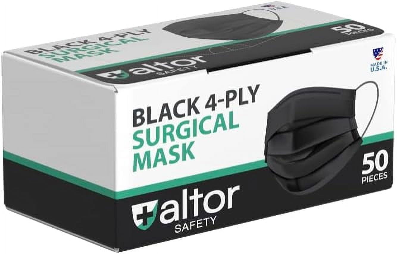 Altor Safety Surgical Mask 62222B, 4-Ply ASTM Level 2, USA Made, Black ...