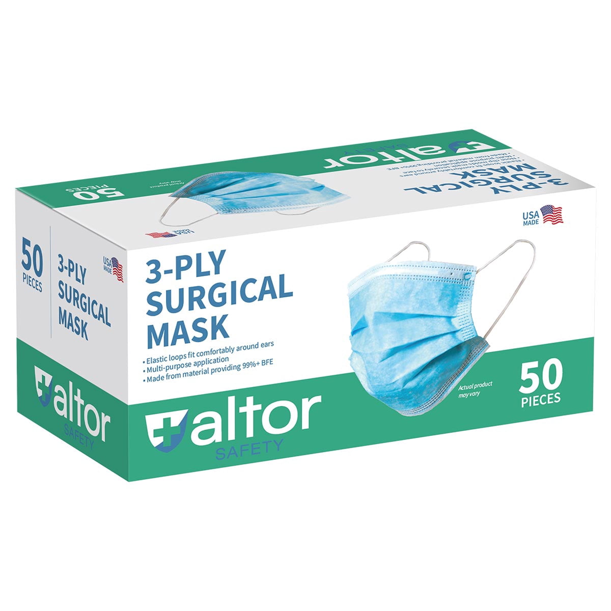 Altor Safety Surgical Mask with No Nose Wire 62222NW, 3-Ply ASTM Level ...