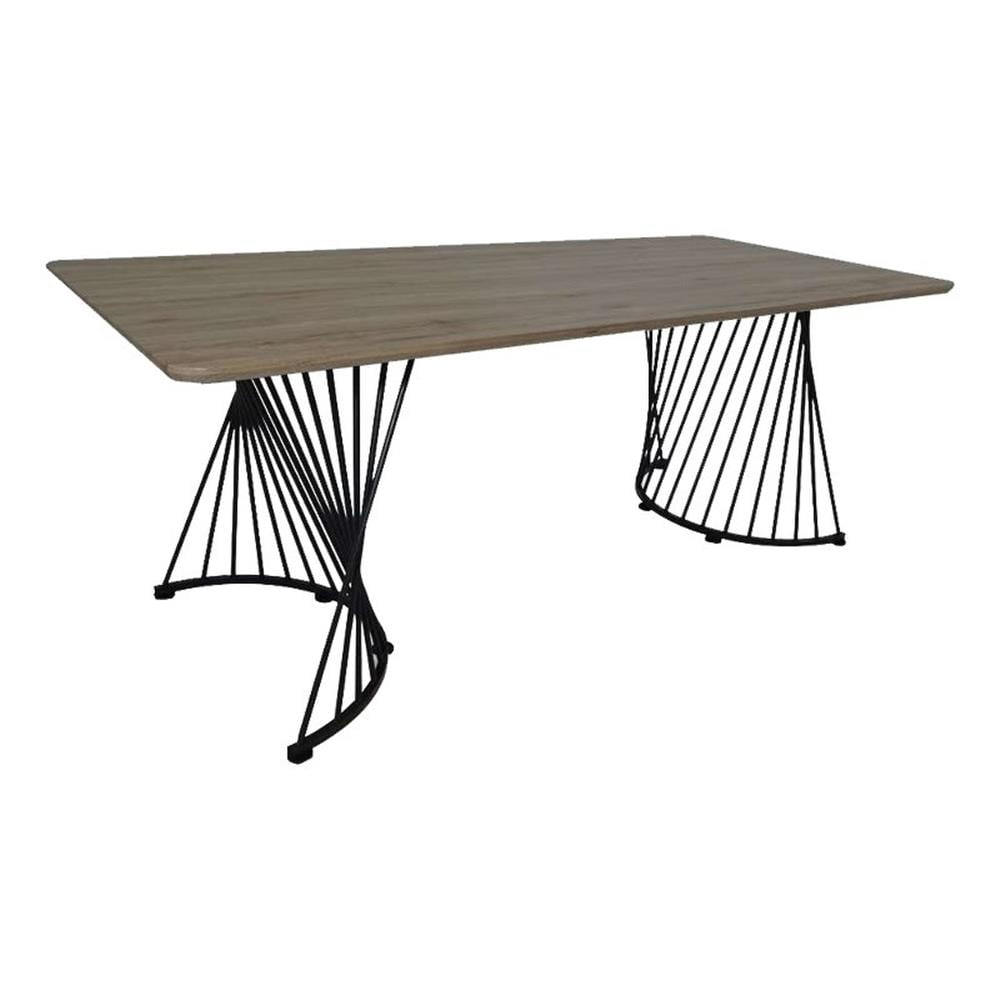 Altus Farmhouse Style Long Dining Table with Swirl Base in Natural Oak ...