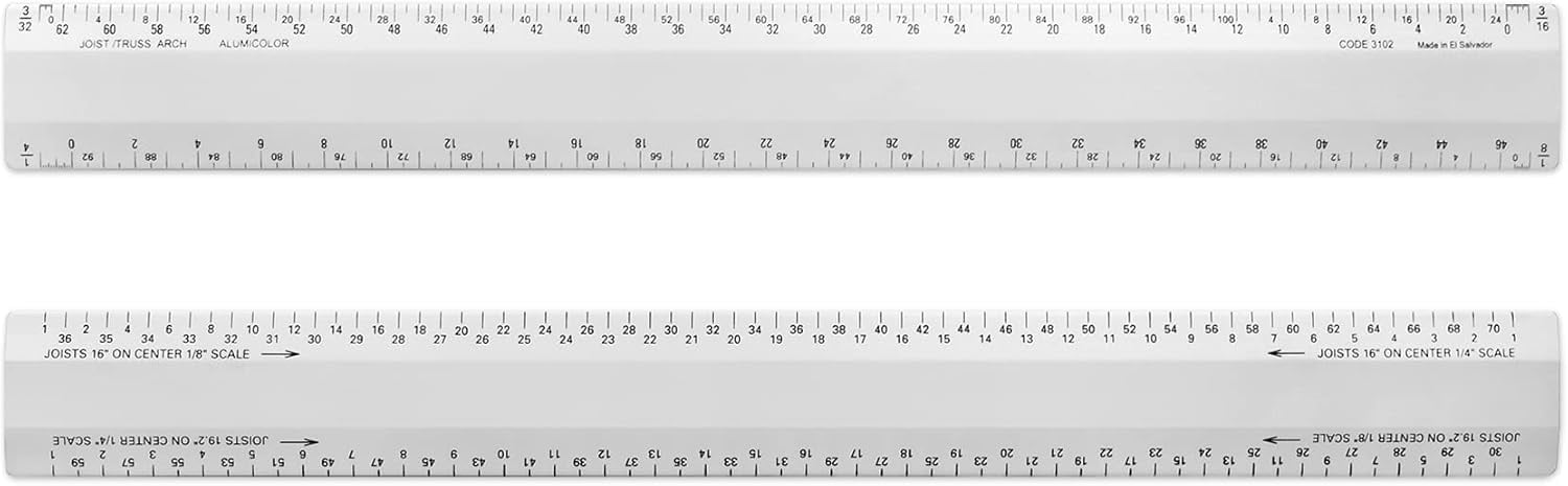 Alumicolor Architect 12 inch Bevel Ruler w/Joist/Truss Scale for ...