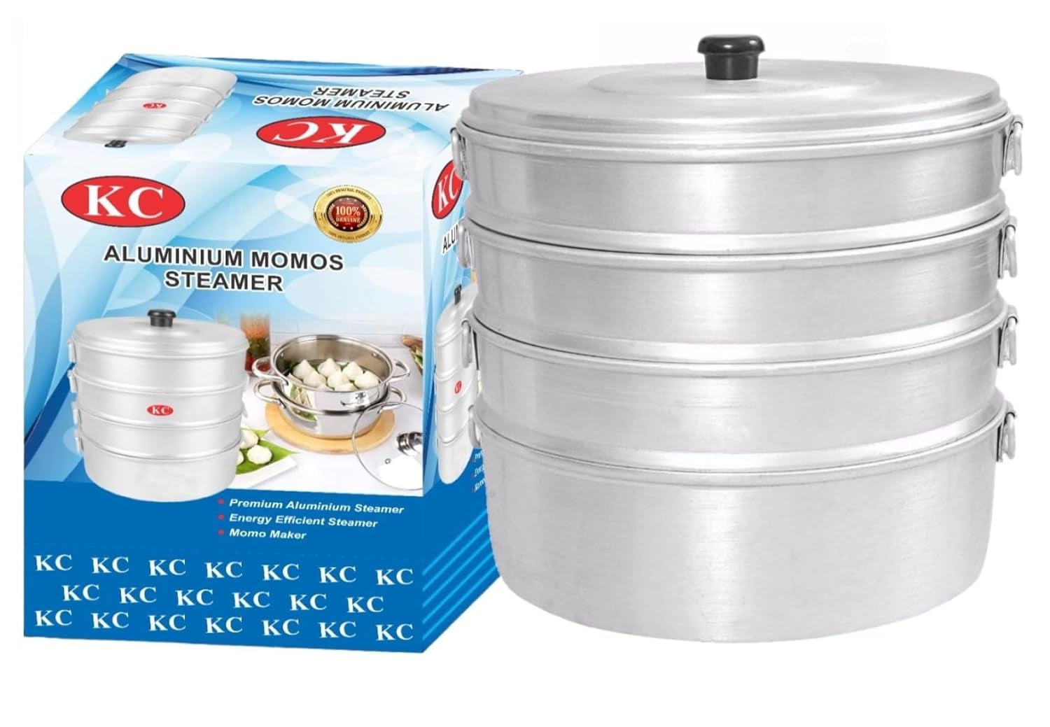 Aluminium 4 Tier Momos Maker & Steamer With Lid & Handles - Silver, 8 ...