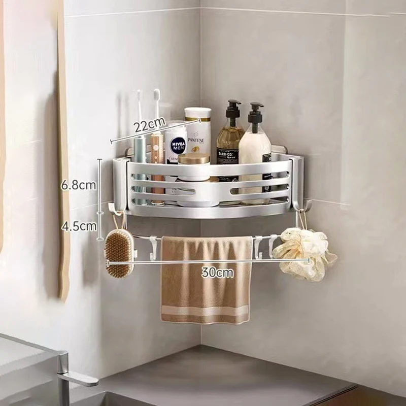 Aluminium Bathroom Shelf Corner Tripod Racks Drainage Rack Towel Holder ...