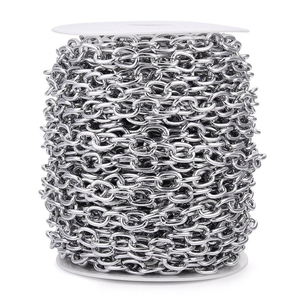 Aluminium Cable Chains Unwelded with Spool Silver 12.5x9.5x2mm about 65 ...