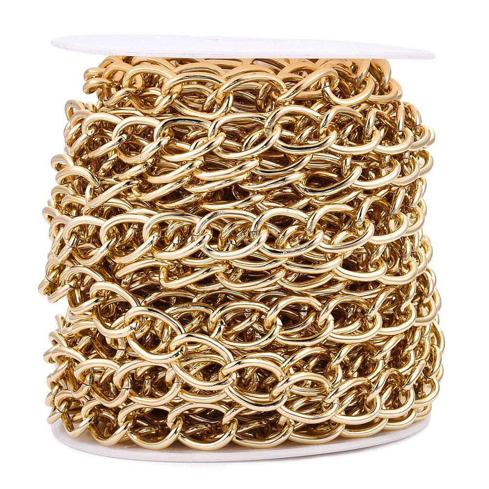 Aluminium Curb Chains Unwelded with Spool Golden 15x10x2mm about 32.81 ...