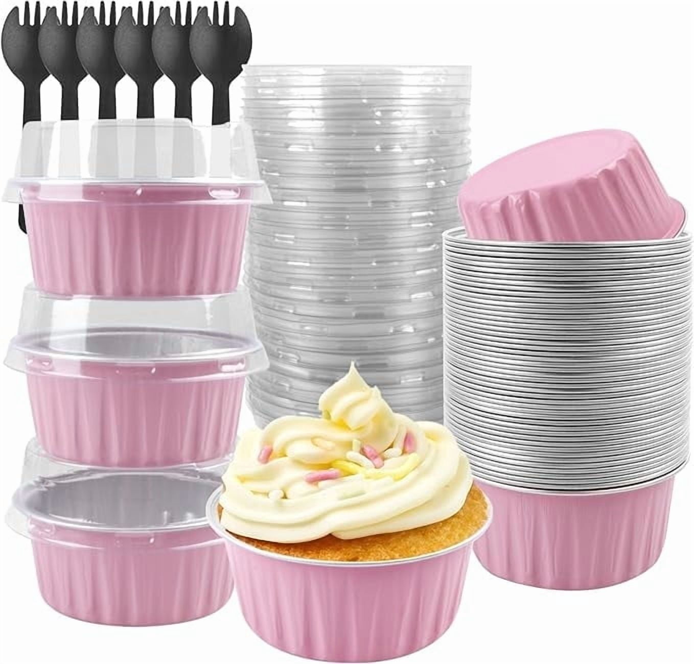Aluminium Foil Cake Cups with Lids Muffin Tins, 60 Pack of 5 oz Mini ...