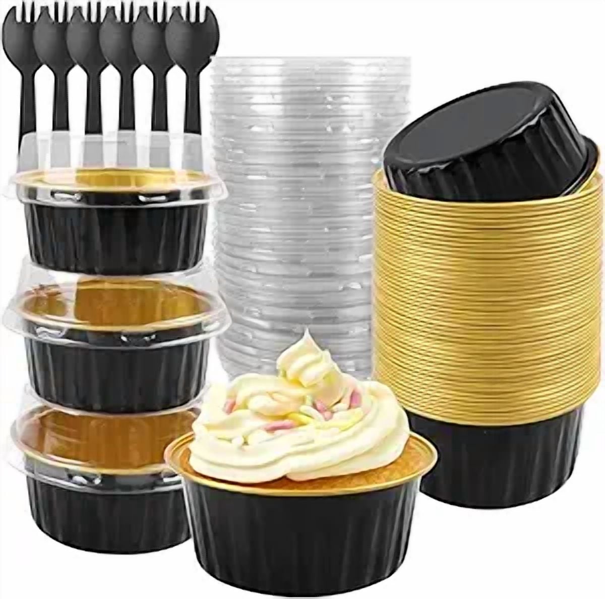 Aluminium Foil Cake Cups with Lids Muffin Tins, 60 Pack of 5 oz Mini ...