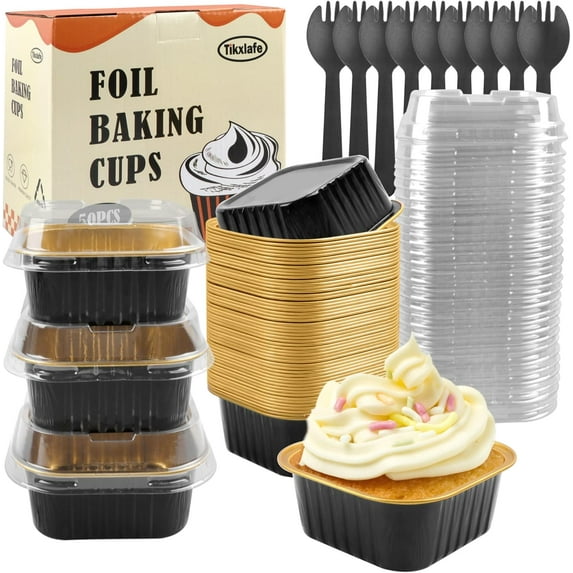 Aluminium Foil Square Brownie Baking Cups, Mini Loaf Pans With Lids 50 ...