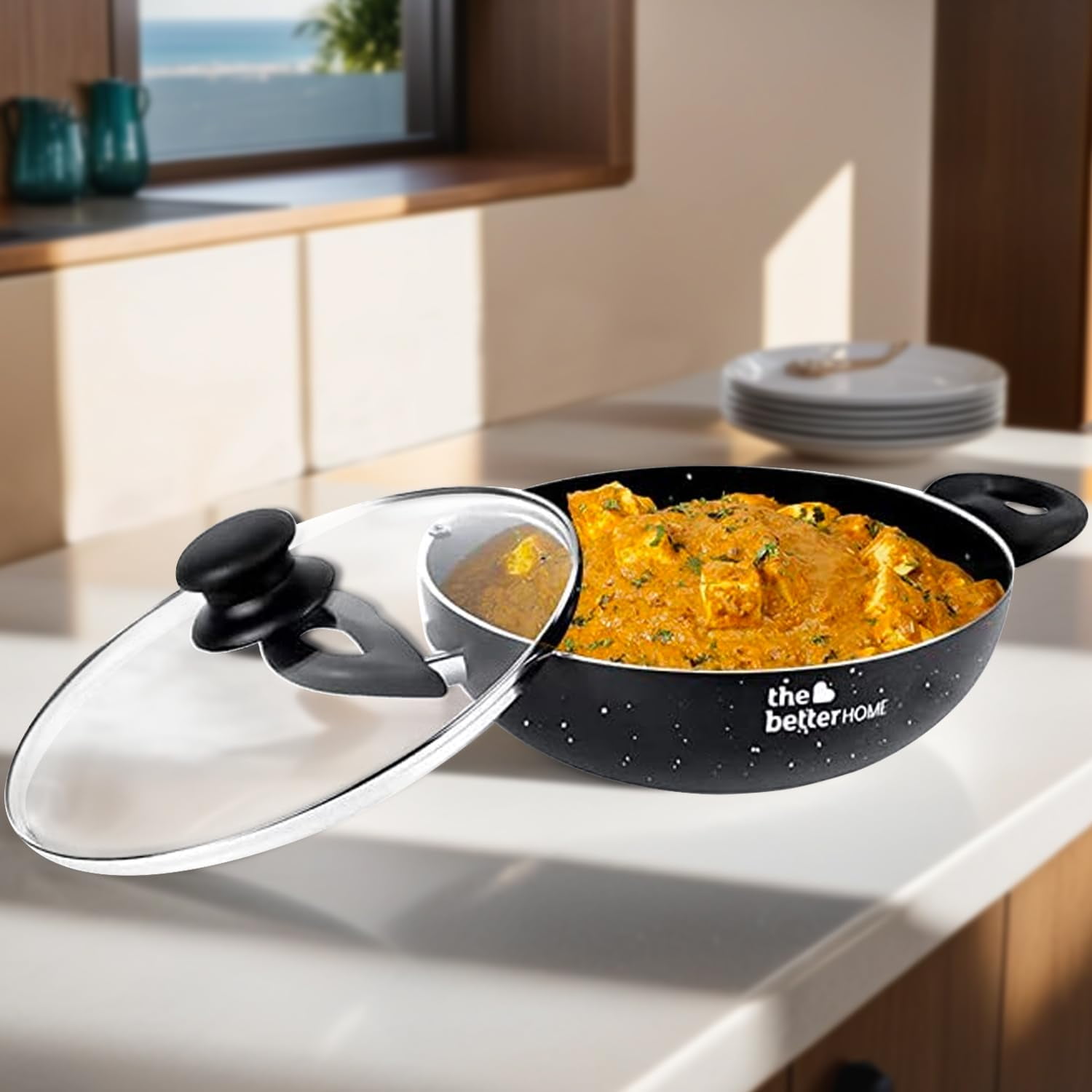Aluminium Granite Non Stick Kadai With Lid 3mm, 2.5 Liters - 24cm | Gas ...