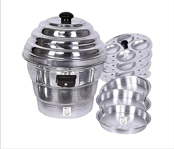 Aluminium Idli Maker Cooker With Lid - Silver, 4 Liters | 4 Idli Plates ...
