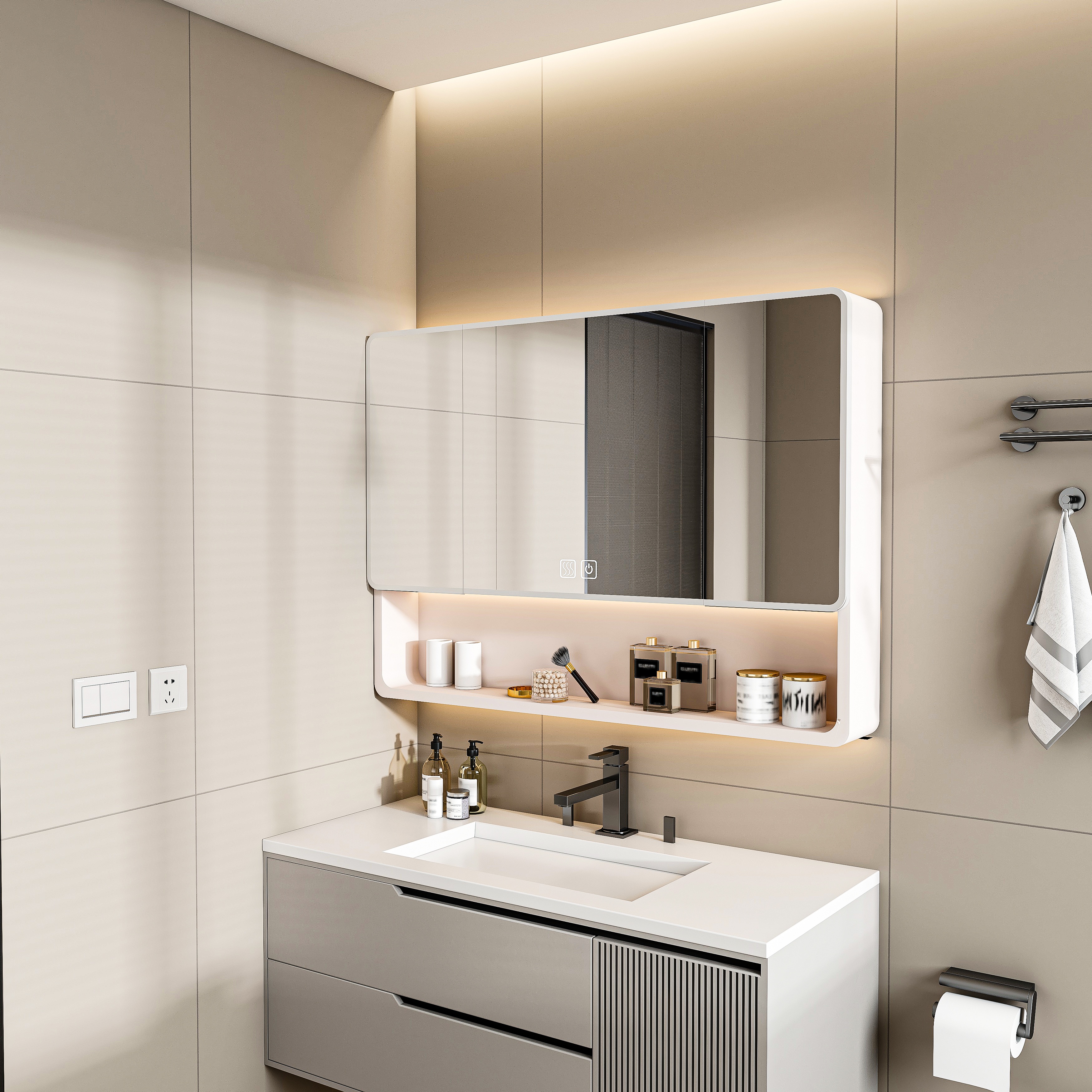 Aluminium Medicine Cabinet Mirror, 35 x 28 Inches Medicine Cabinet with ...