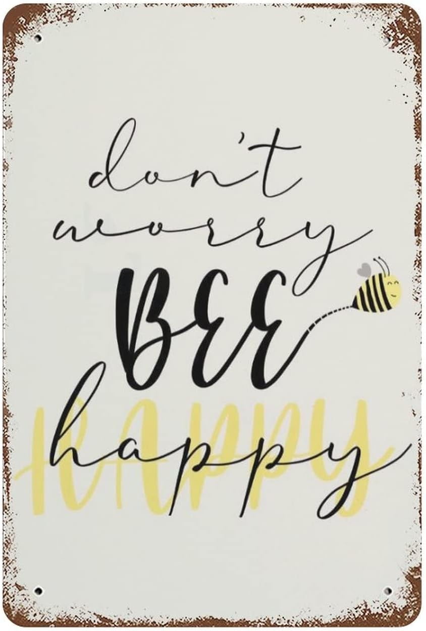 Aluminium Metal Tin Sign Art Don‘T Worry Happy Bee Positive Quote Metal ...