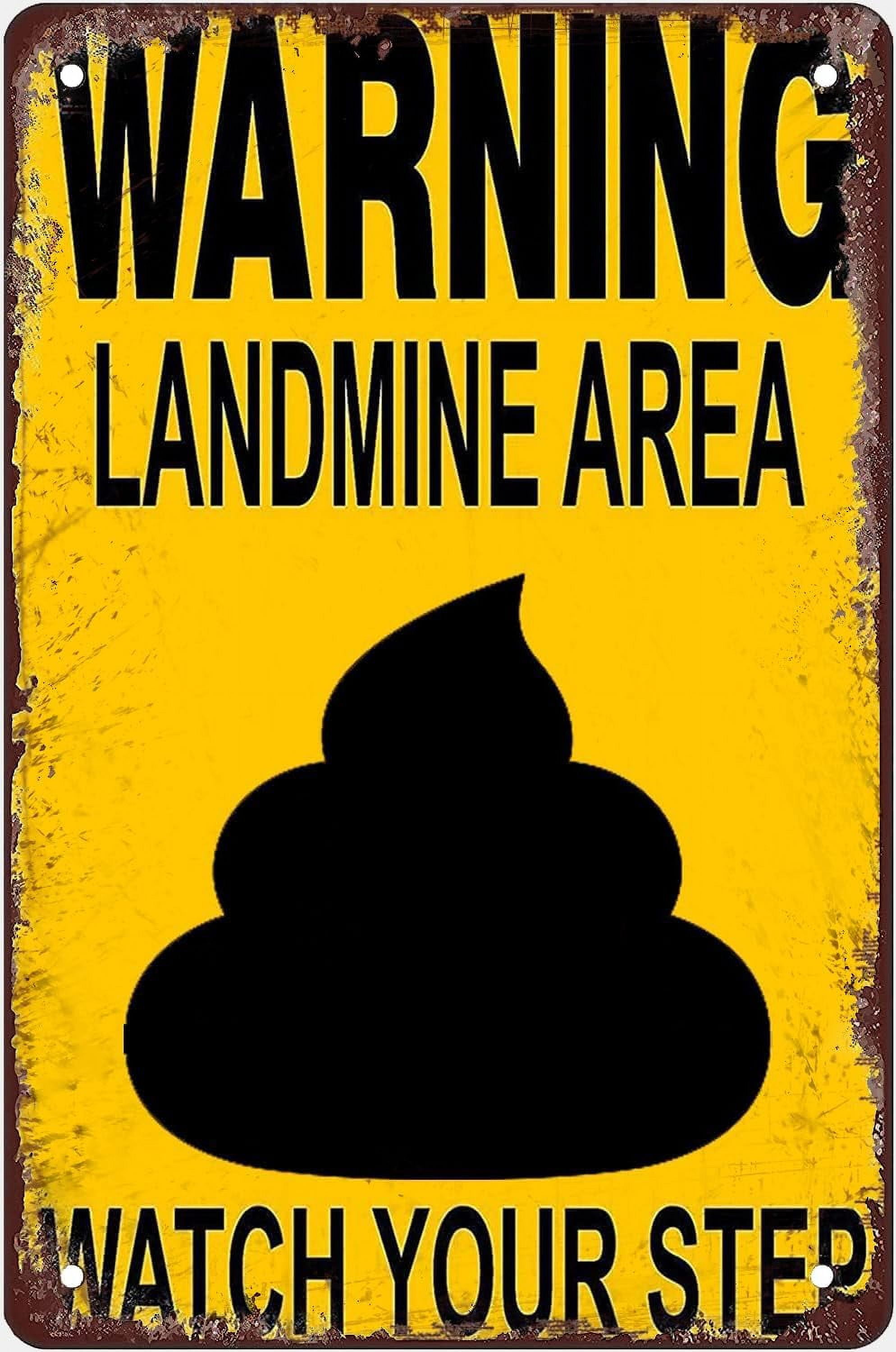 Aluminium Metal Tin Sign Art Landmine Poop Warning Metal Sign Plaque ...