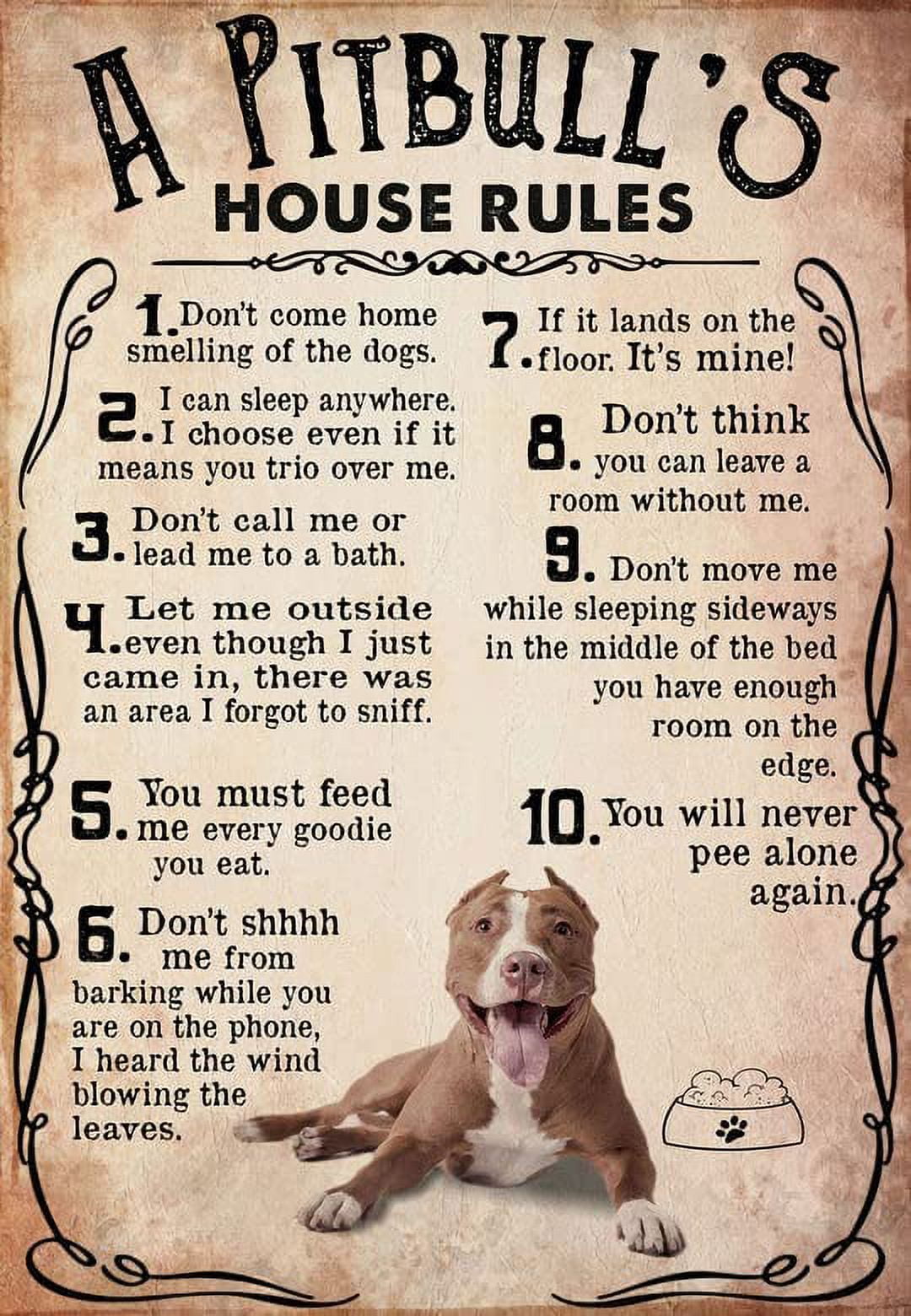 Aluminium Metal Tin Sign Retro A Pitbull'S House Rules Home Decor For ...