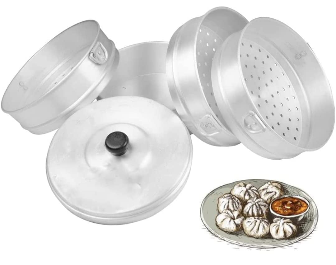Aluminium Momos Maker & Steamer With Lid & Handles - Silver, 7 Liters ...