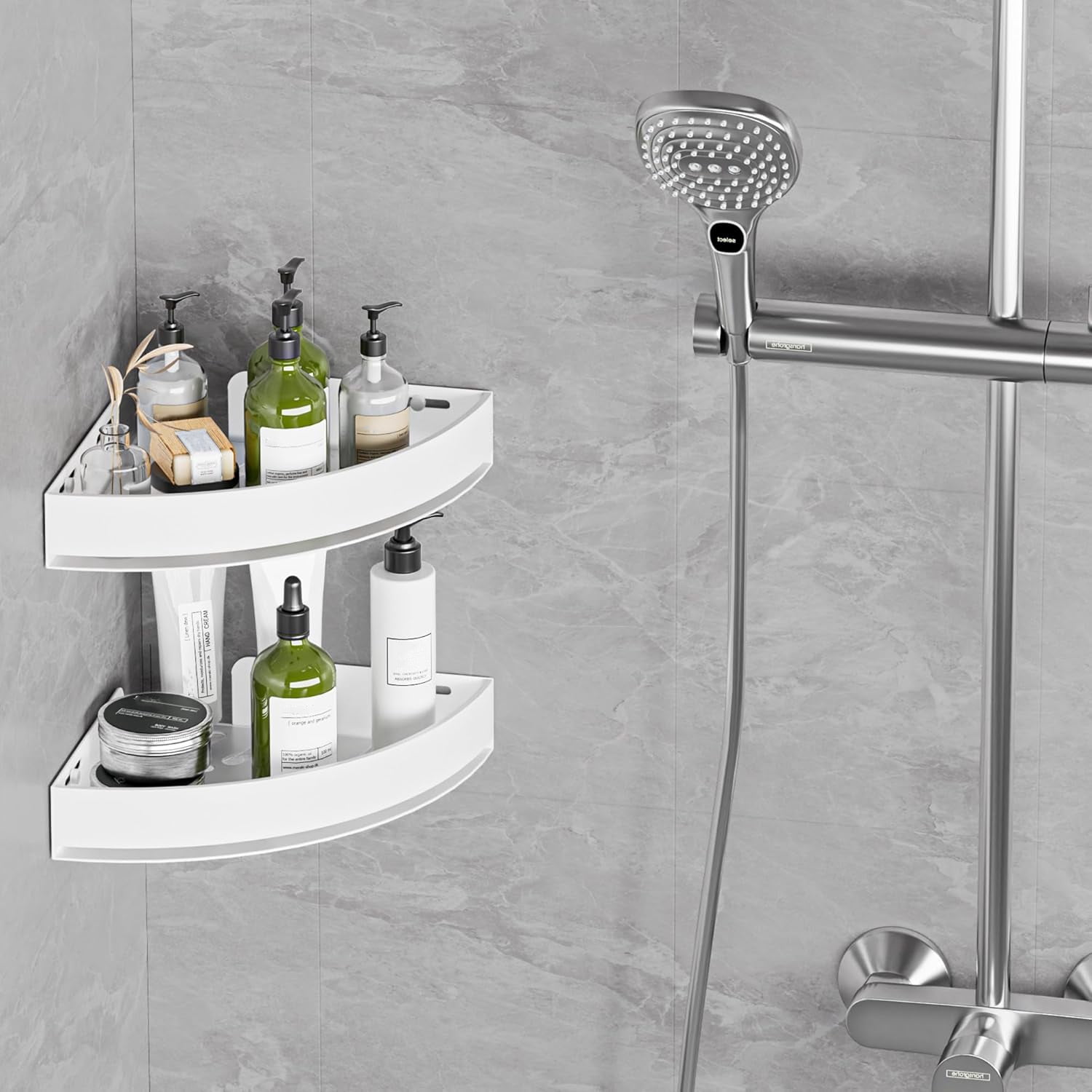 Aluminium Shower Corner Shelves - Rustproof Shower Caddy No Drilling ...