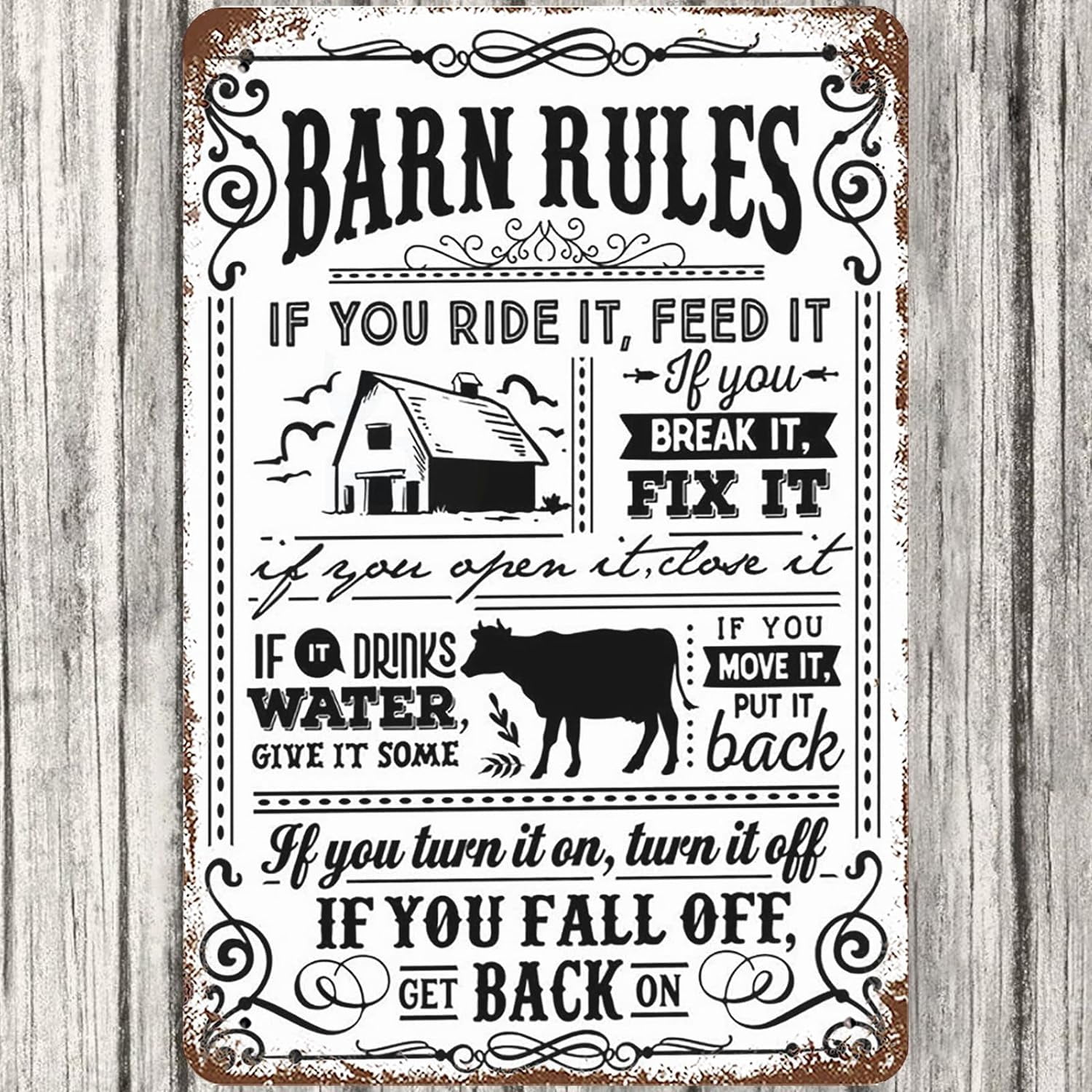 Aluminium Sign Barn Rules If You Ride It Feed Cow Vintage Wall Decor ...