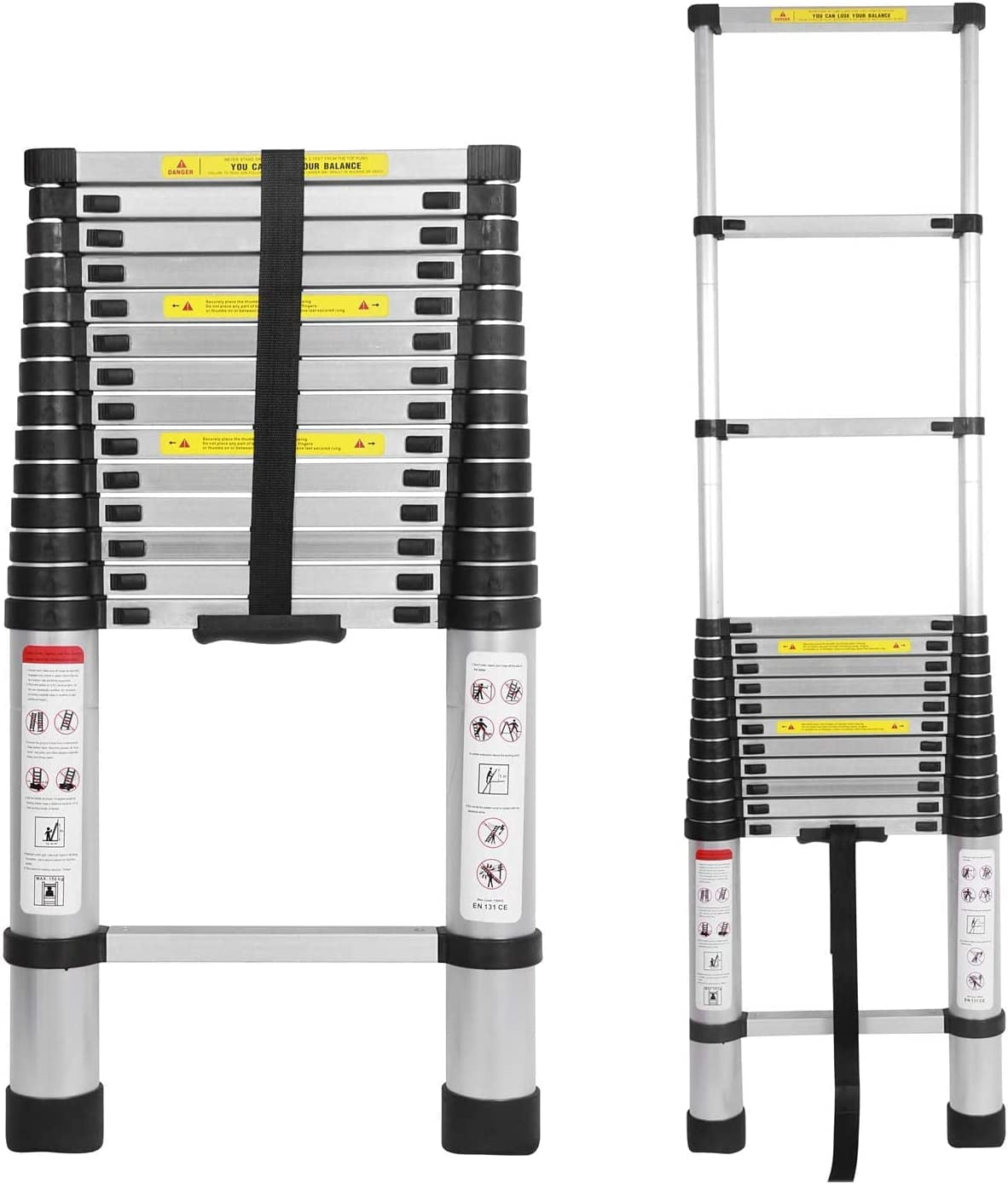 Aluminium Telescopic Ladder 8.5Ft 2.6M Telescoping Folding Ladder 9 ...