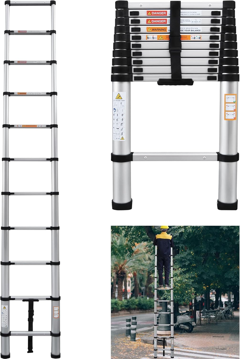 Aluminium Telescoping Ladder - 10.5FT Lightweight Collapsible Extension ...