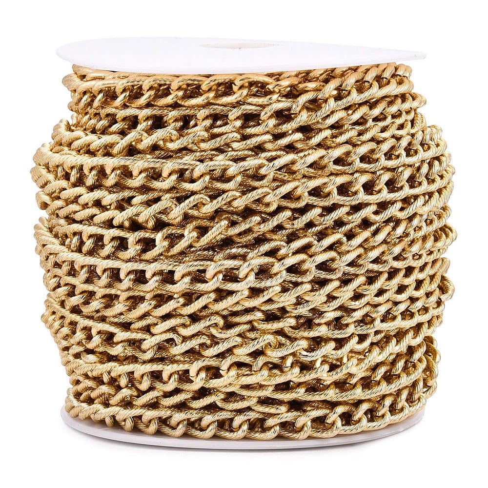 Aluminium Textured Curb Chains Unwelded with Spool Golden 10x6.5x2mm ...