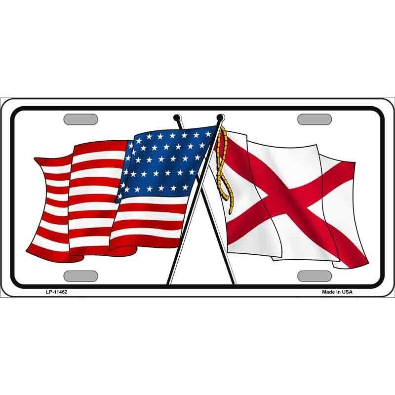 Aluminum (12 inch x 6 inch) Alabama Crossed US Flag License Plate Metal ...