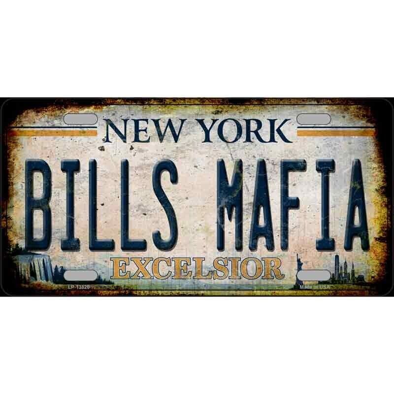 Aluminum (12 inch x 6 inch) Bills Mafia New York Rusty Novelty License ...