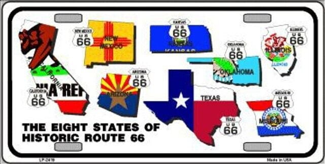 Aluminum (12 inch x 6 inch) Route 66 Historic 8 Flags Metal License ...