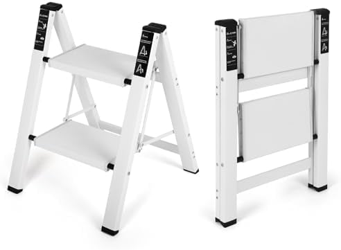 Aluminum 2 Step Ladder, Folding Step Stool with Non-Slip and Sturdy ...