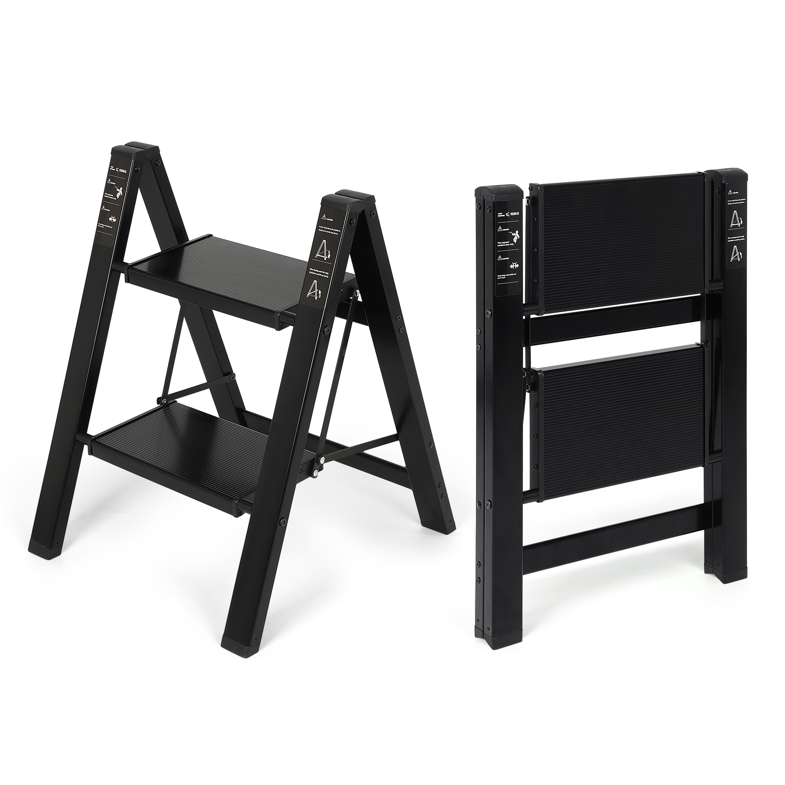Aluminum 2 Step Ladder, Folding Step Stool with Non-Slip and Sturdy ...