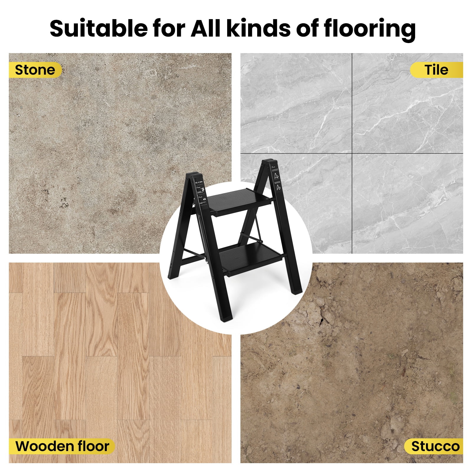 Aluminum 2 Step Ladder, Folding Step Stool with Non-Slip, Aluminum 2 ...