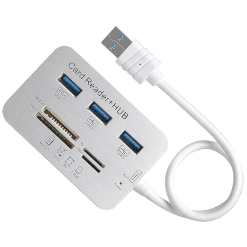 Aluminum 3 Port USB 3.0 Hub MS SD M2 TF Multi-In-1 Memory Card Reader ...