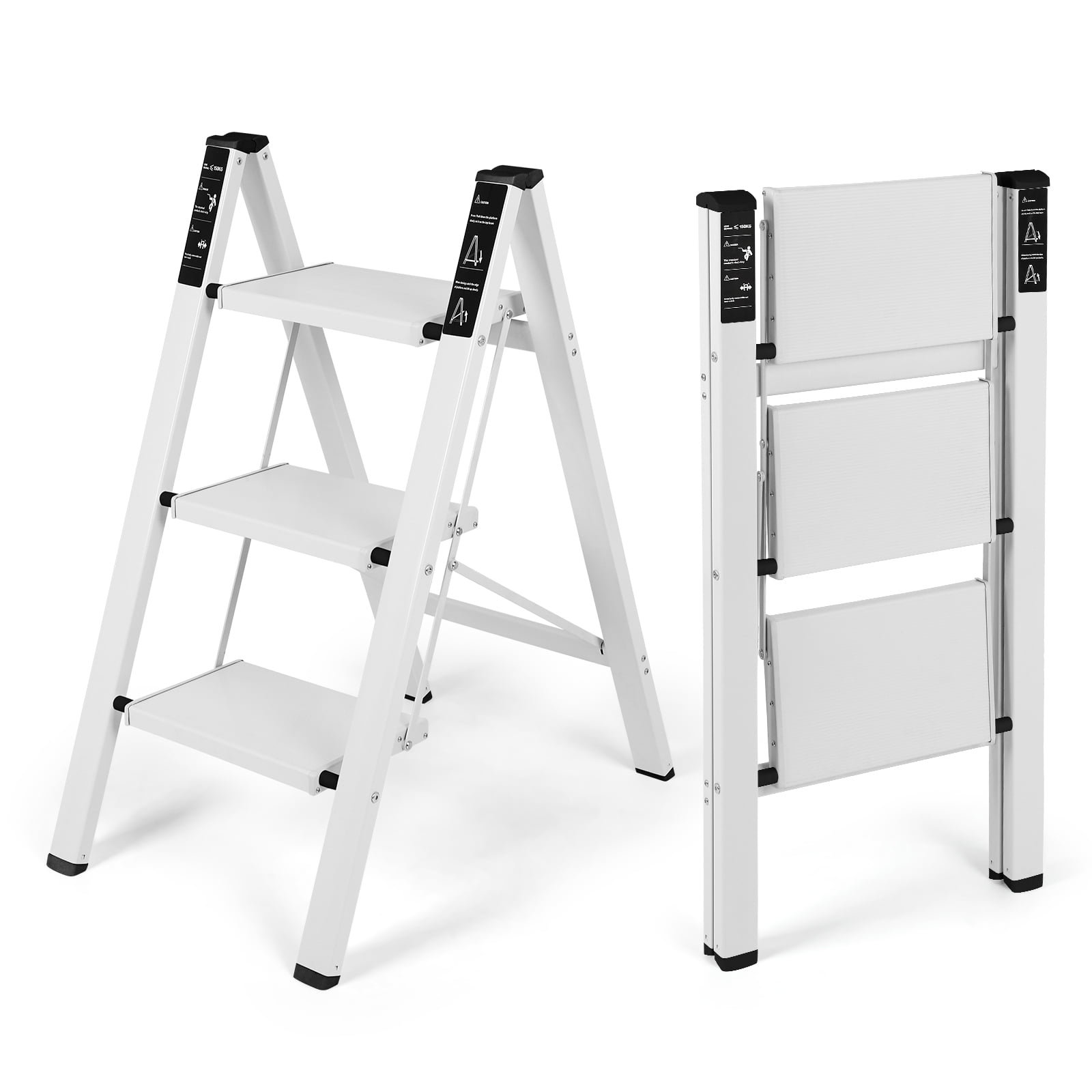 Aluminum 3 Step Ladder, Folding Step Stool with Non-Slip and Sturdy ...