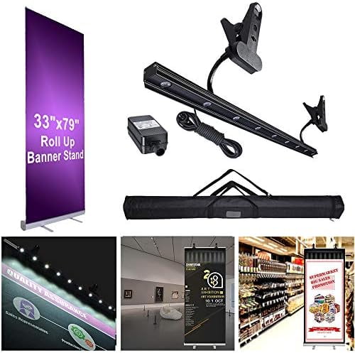 Aluminum 33x79 Retractable Roll Up Banner Stand LED Light Kit with ...