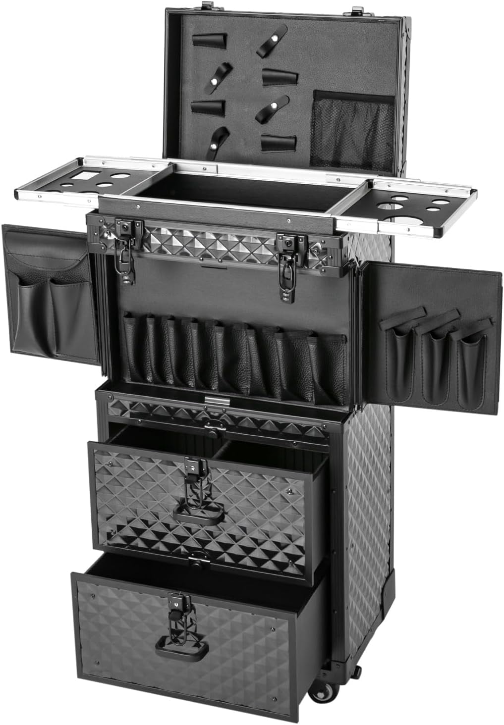 Aluminum 4 in 1 Professional Makeup Artist Rolling Train Case,Lockable ...